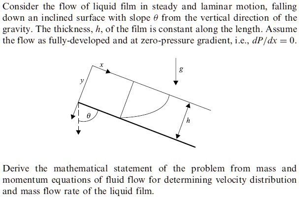 Consider the flow of liquid film in steady and laminar motion, falling ...
