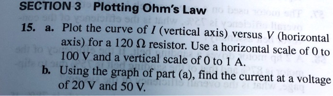 SECTION 3 Plotting Ohm's Law 15. a. Plot the curve of I (vertical axis ...
