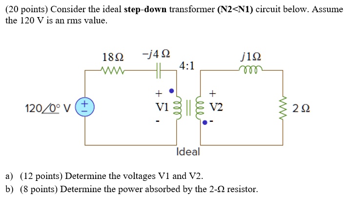 VIDEO solution: 20 points) Consider the ideal step-down transformer (N2