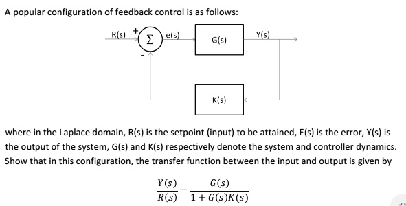 SOLVED: A popular configuration of feedback control is as follows: R(s) e(s) G(s) Y(s) K(s ...