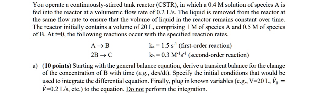 chemical engineering cstr continuous stirred tank reactor first order ...