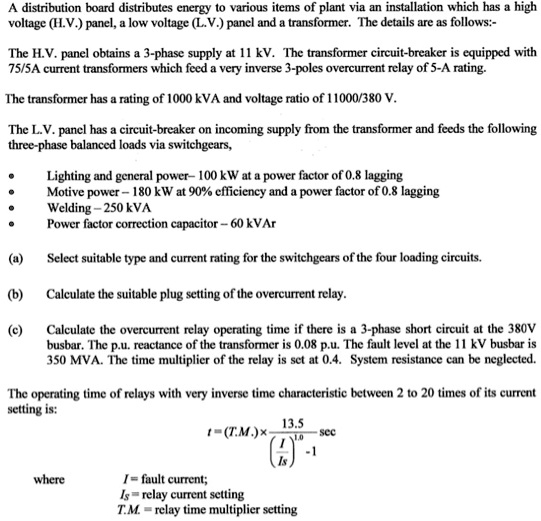 SOLVED: A distribution board distributes energy to various items of ...
