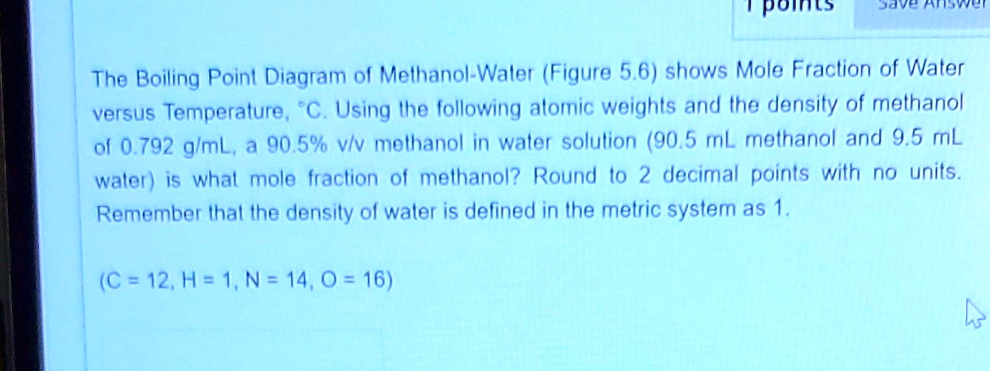 The Boiling Point Diagram of Methanol-Water (Figure 5.6) shows Mole Fraction of Water versus ...