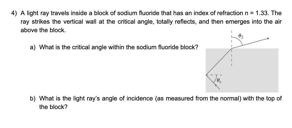 4 a light ray travels inside a block of sodium fluoride that has an index of refraction n 133 ...