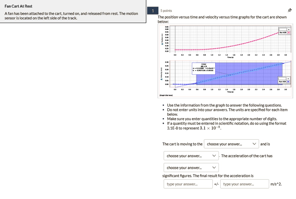 fan cart at rest 5 points the position versus time and velocity versus ...