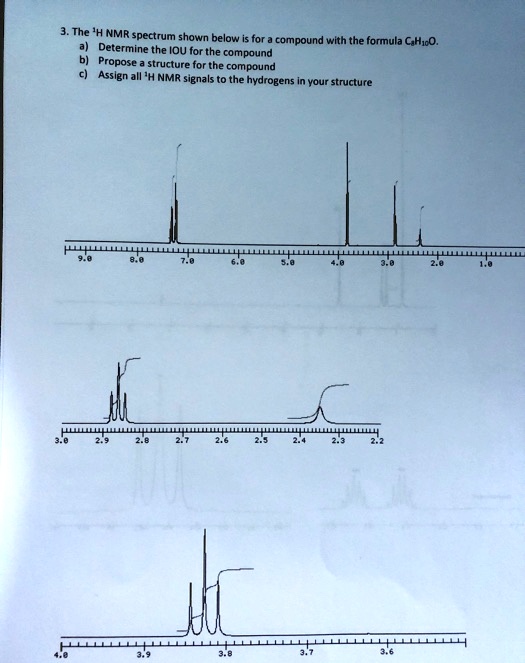The NMR spectrum shown below is of a compound with the formula C10H10O. Determine the structure ...