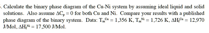 Calculate the binary phase diagram of the Cu-Ni system by assuming ...