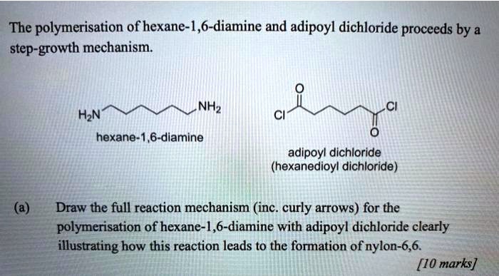 the polymerisation of hexane l6 diamine and adipoyl dichloride proceeds ...