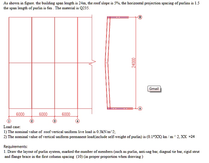 need answer asap as shown in figure the building span length is 24m the ...
