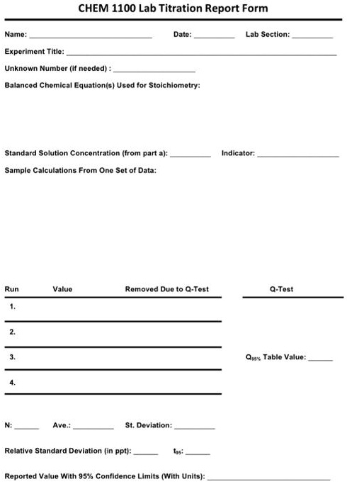 SOLVED:CHEM 1100 Lab Titration Report Form Name: Date: Lab Section ...