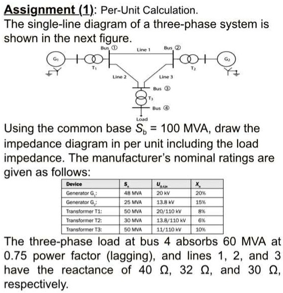 SOLVED: Assignment 1: Per-Unit Calculation The single-line diagram of a three-phase system is ...