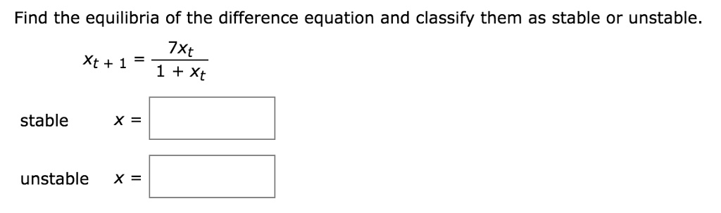 SOLVED: Find the equilibria of the difference equation and classify ...