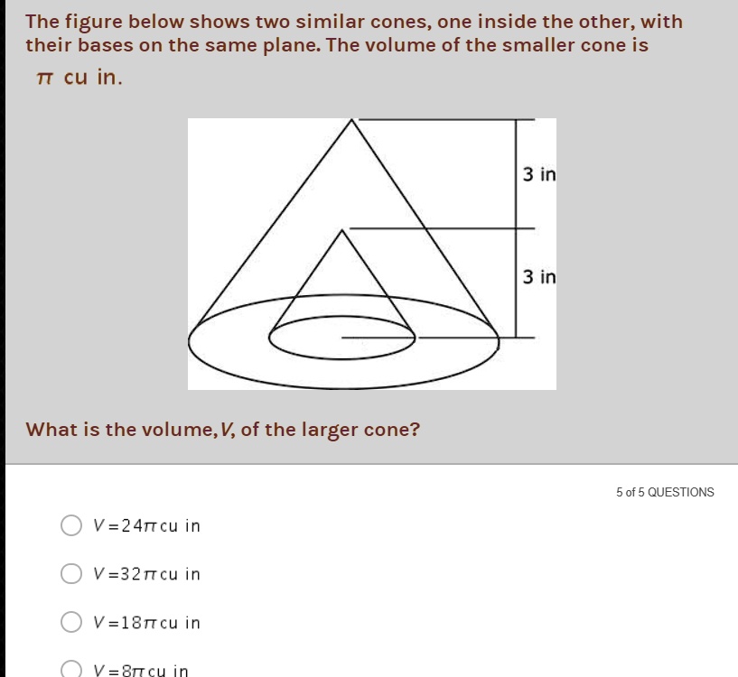 the figure below shows two similar cones one inside the other with ...
