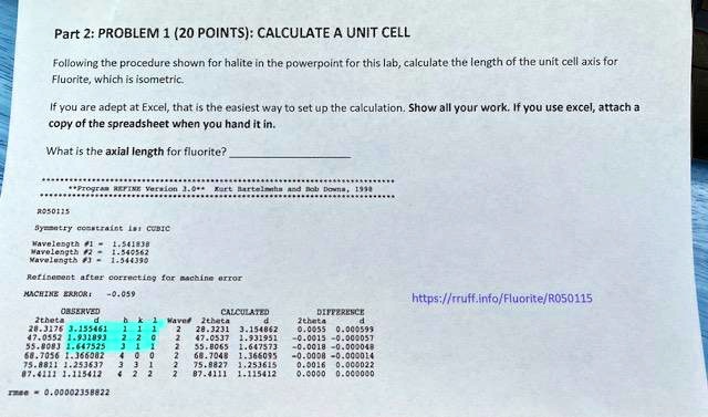 SOLVED: Part 2: PROBLEM 1 (20 POINTS) - CALCULATE A UNIT CELL Following ...