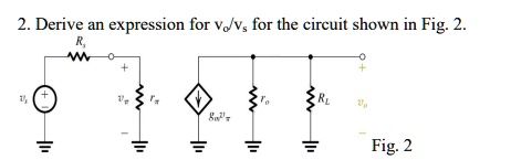 2. Derive an expression for vo/vs for the circuit shown in Fig. 2.