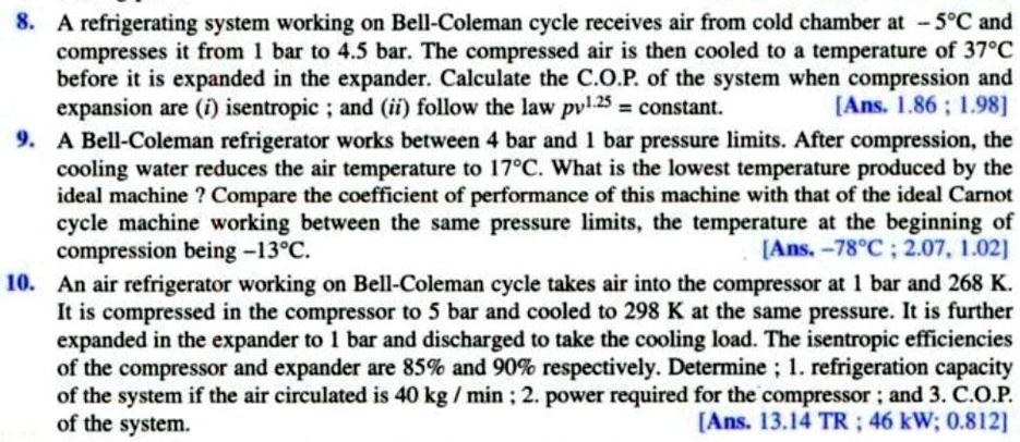 8a refrigerating system working on bell coleman cycle receives air from ...