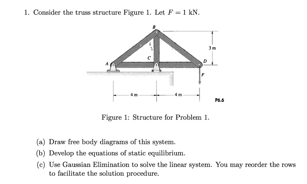 SOLVED: Consider the truss structure Figure 1. Let F = 1 kN. P6.6 ...