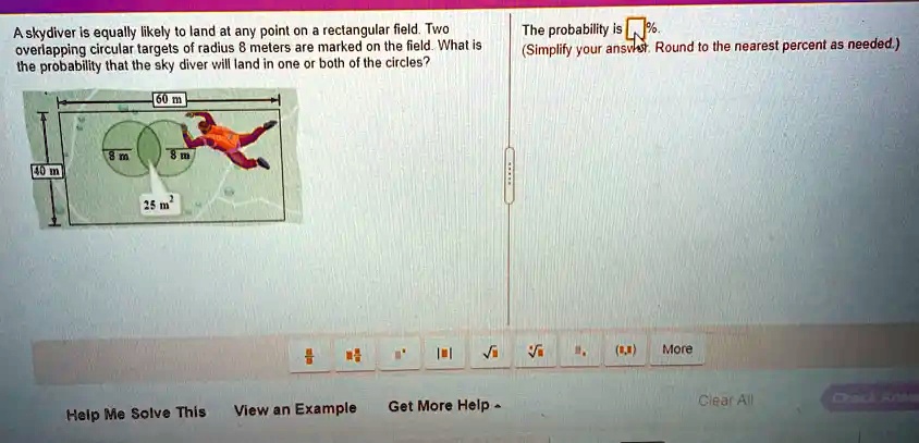 A skydiver is equally likely to land at any point on a rectangular ...