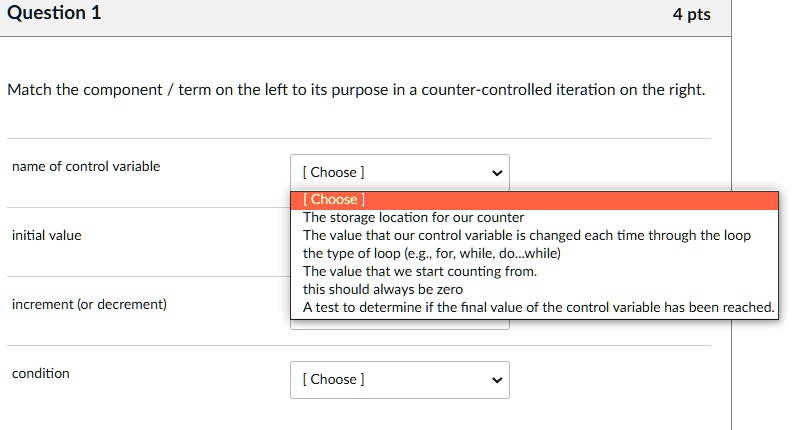 Question 1 4 pts Match the component / term on the left to its purpose ...