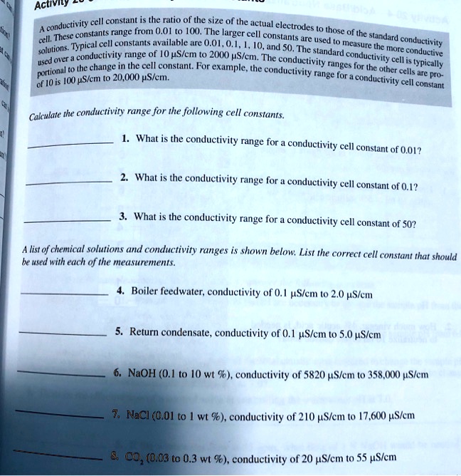 activity of 10 is 100 scm to 20000 scm 1 what is the conductivity range ...