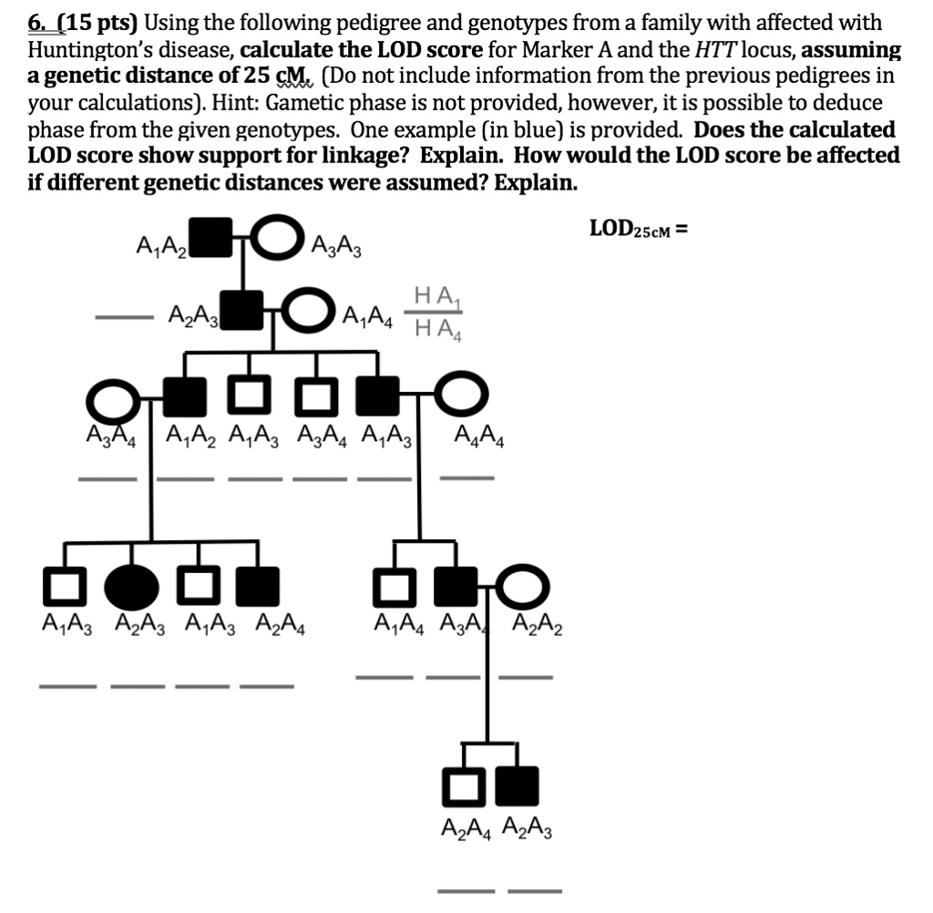 SOLVED: Using the following pedigree and genotypes from a family ...