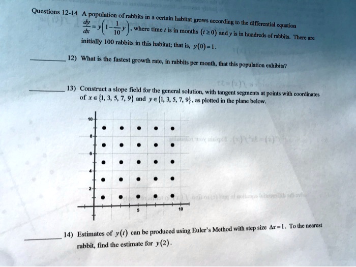 SOLVED: Questions 12-14 population of rabbits certain habitat grows ...