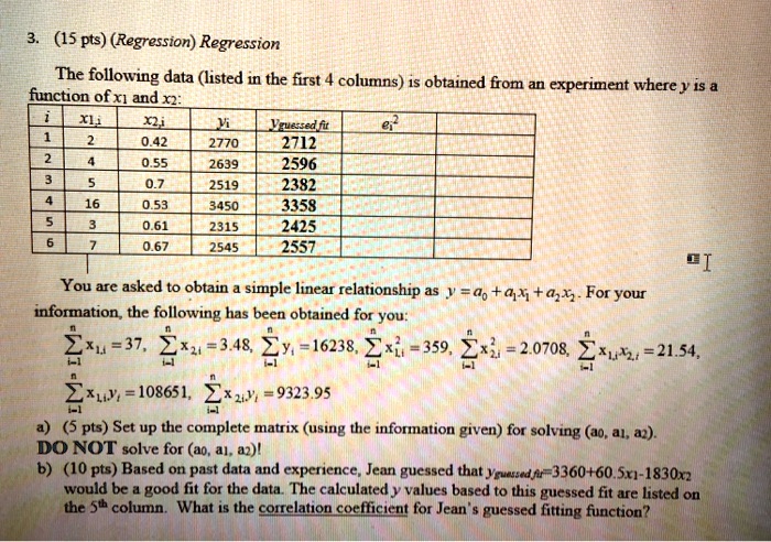 the following data is obtained from an experiment you are asked to obtain a simple linear ...