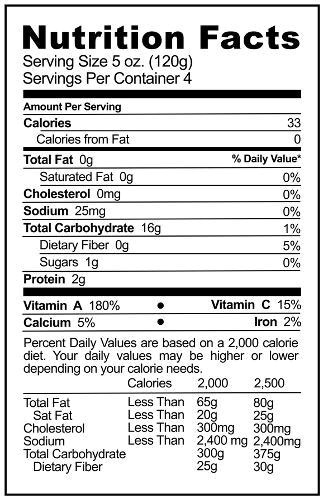 Nutrition Facts Serving Size 5 oz. (120g) Servings Per Container 4 ...