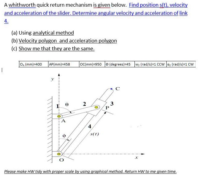 SOLVED: A whithworth guickreturn mechanism is given below.Find position s(t),velocity and ...