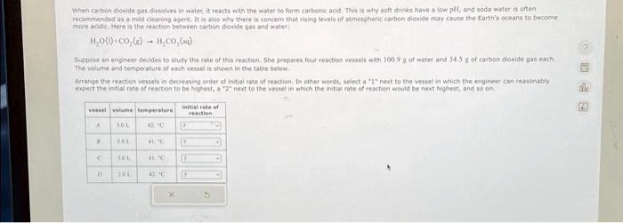 SOLVED: Texts: When carbon dioxide gas dissolves in water, it reacts ...