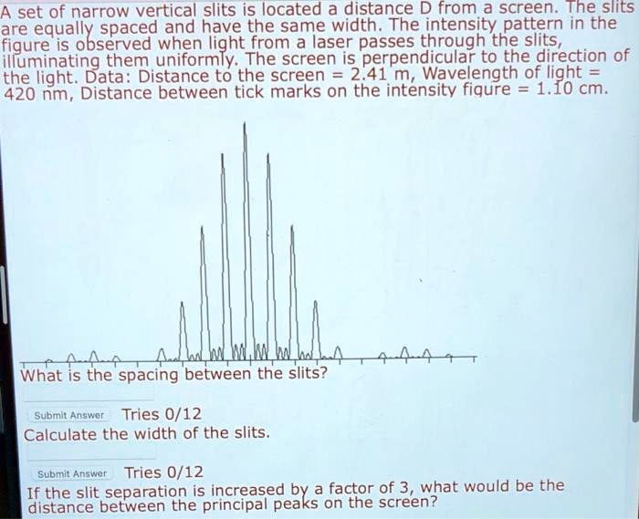 SOLVED: A set of narrow vertical slits is located a distance D from a ...