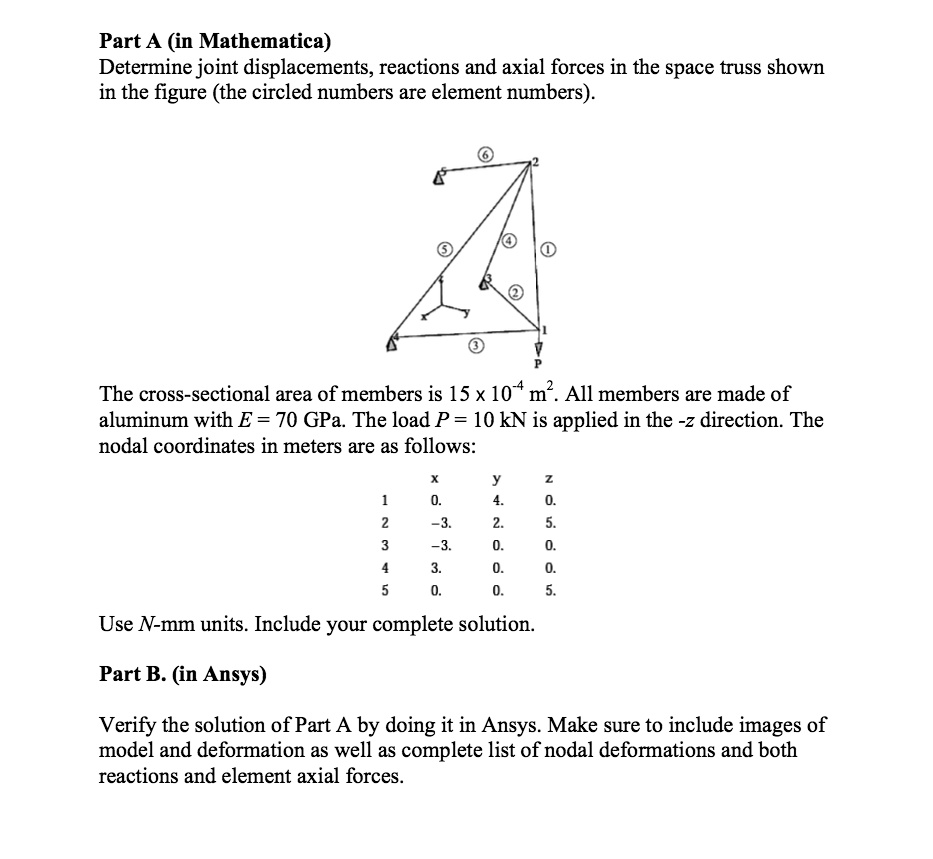 determine joint displacements reactions and axial forces in the space truss shown in the figure ...