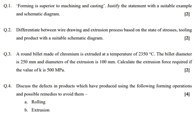 SOLVED: Forming is superior to machining and casting. Justify the ...