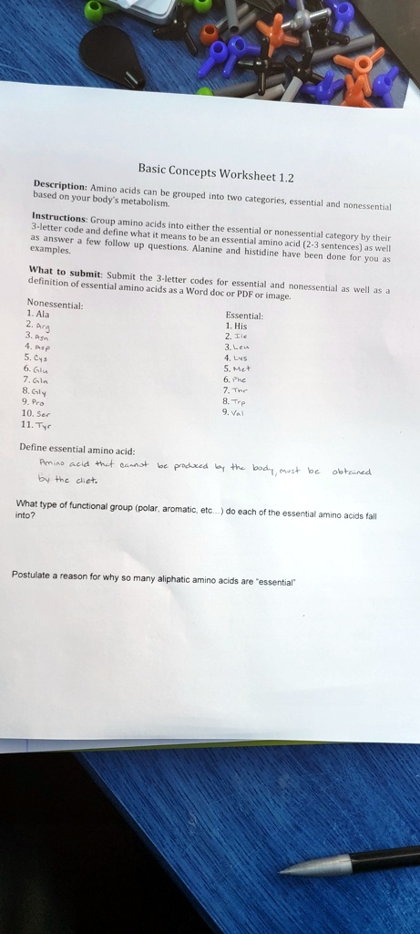 SOLVED: Basic Concepts Worksheet 1.2 Description: Amino acids can be ...