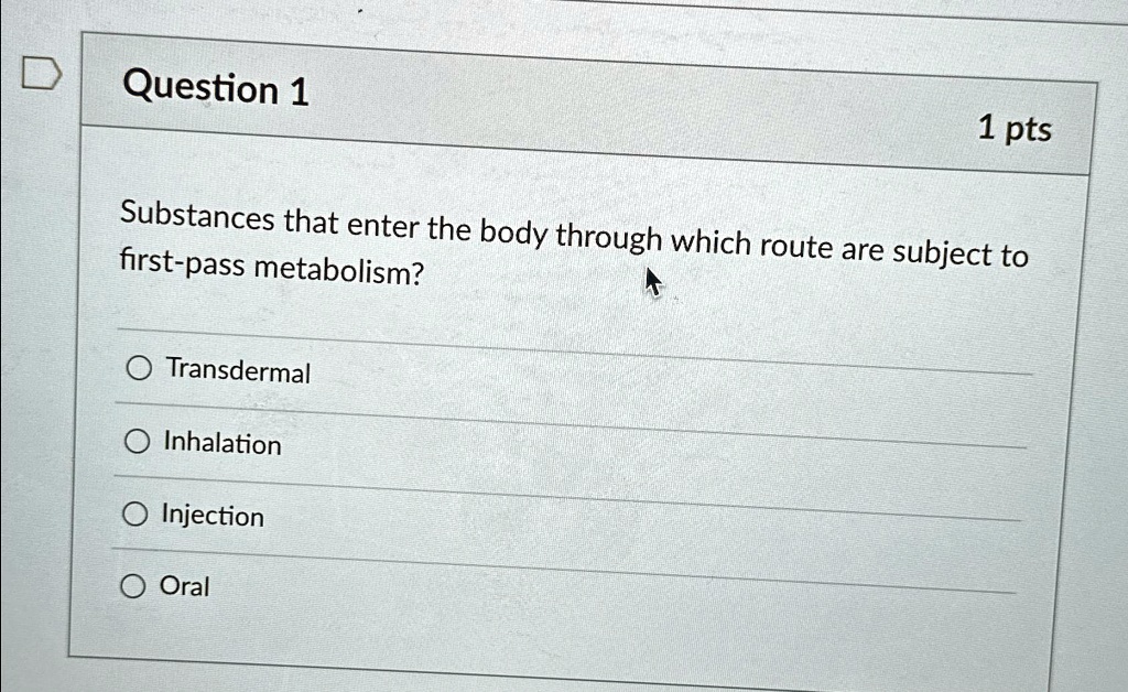 SOLVED: Substances that enter the body through which route are subject ...