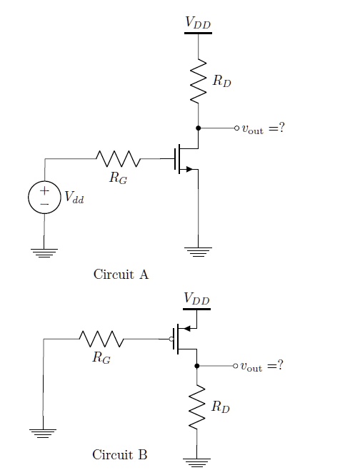 RG + Vdd VDD RD Circuit A VDD Vout =? RG RD Vout =? Circuit B