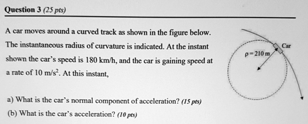 Question 3 (25 pts) A car moves around a curved track as...