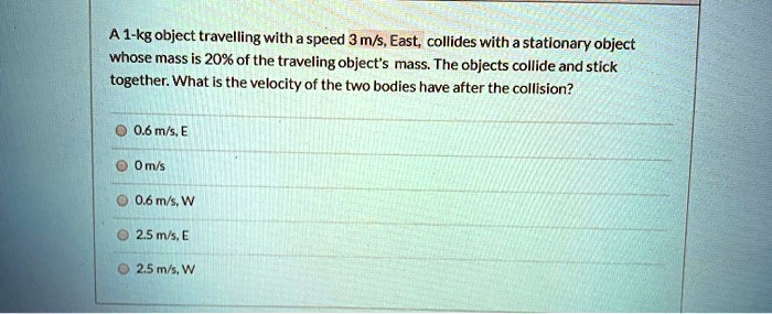 SOLVED: A 1-kgobject travelling with a speed 3 MV/s, East; collides ...