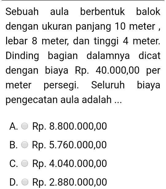 SOLVED: tolong dijawab dengan rumus ... Sebuah aula berbentuk balok ... SOLVED: tolong dijawab dengan rumus ... Sebuah aula berbentuk balok ...