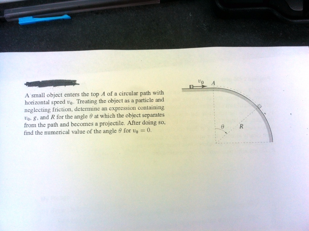 Solved A Small Object Enters The Top A Of A Circular Path With Horizontal Speed Vo Treating