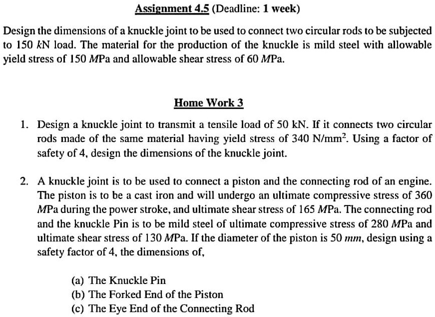 Assignment 4.5 (Deadline: 1 week) Design the dimensions of a knuckle ...