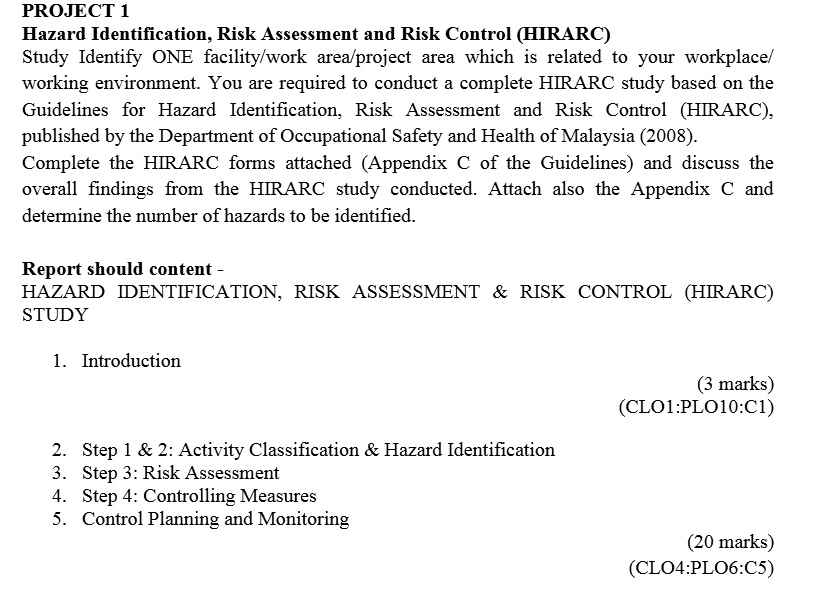 SOLVED: Text: PROJECT 1 Hazard Identification, Risk Assessment and Risk ...