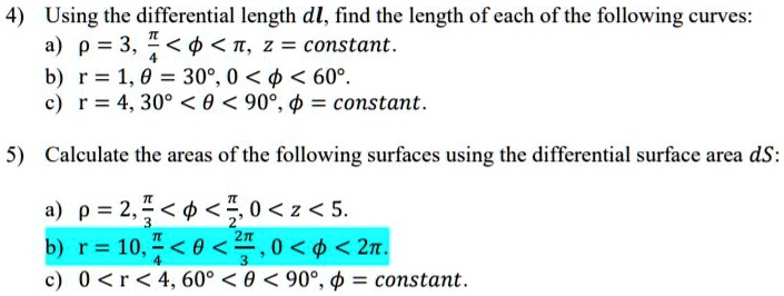 using the differential length dl find the length of each of the following curves p 3 0 n 2 ...