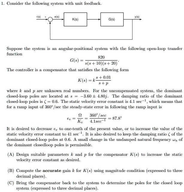 Solved Consider The Following System With Unit Feedback Suppose The System Is An Angular 0212