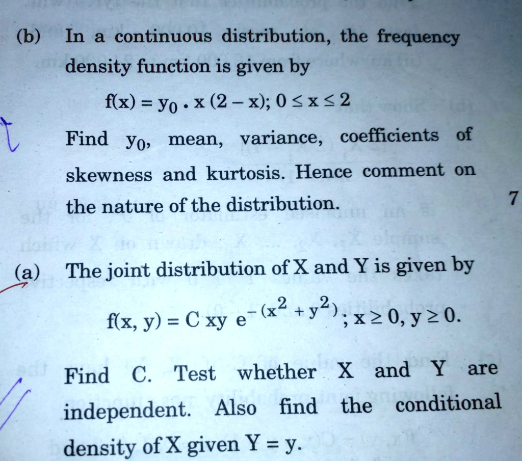 SOLVED: (b) In a continuous distribution, the frequency density function is given by f(x) = Yo ...