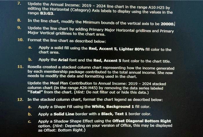 Update the Annual Income: 2019 editing 2024 Line chart in the range A10 ...