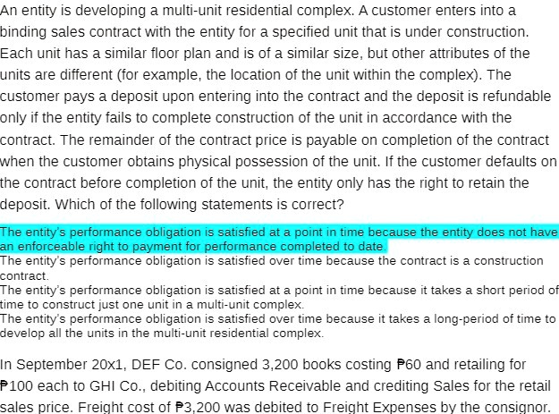 SOLVED: An entity is developing a multi-unit residential complex. A ...