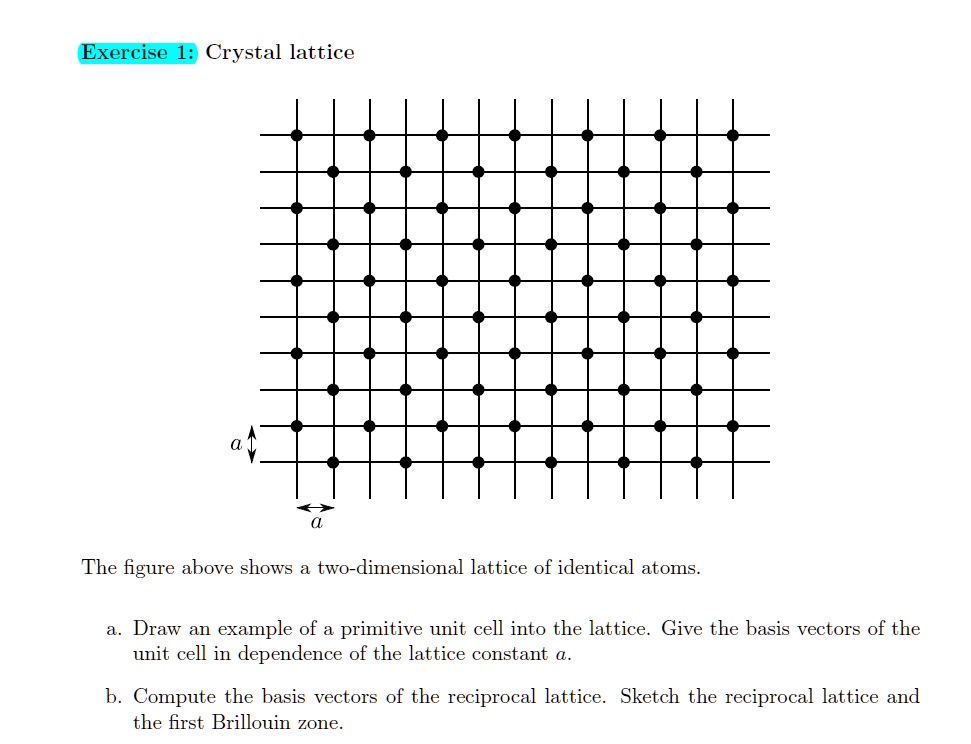 SOLVED: lattice and primitive cell Exercise 1 Crystal lattice The ...