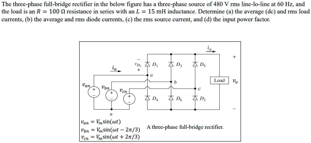 SOLVED: The three-phase full-bridge rectifier in the below figure has a ...