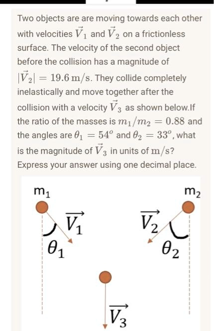 SOLVED: Texts: Two objects are moving towards each other with velocities V₁ and V₂ on a ...